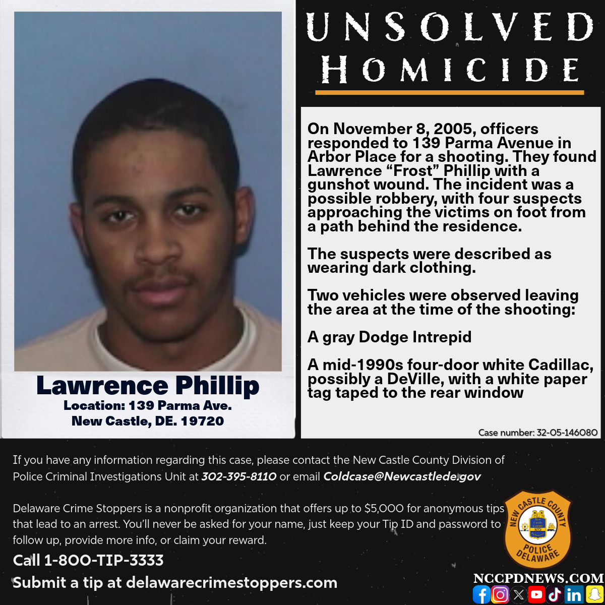 COLD CASE HOMICIDE: LAWERENCE PHILLIP (2005) – New Castle County Police ...
