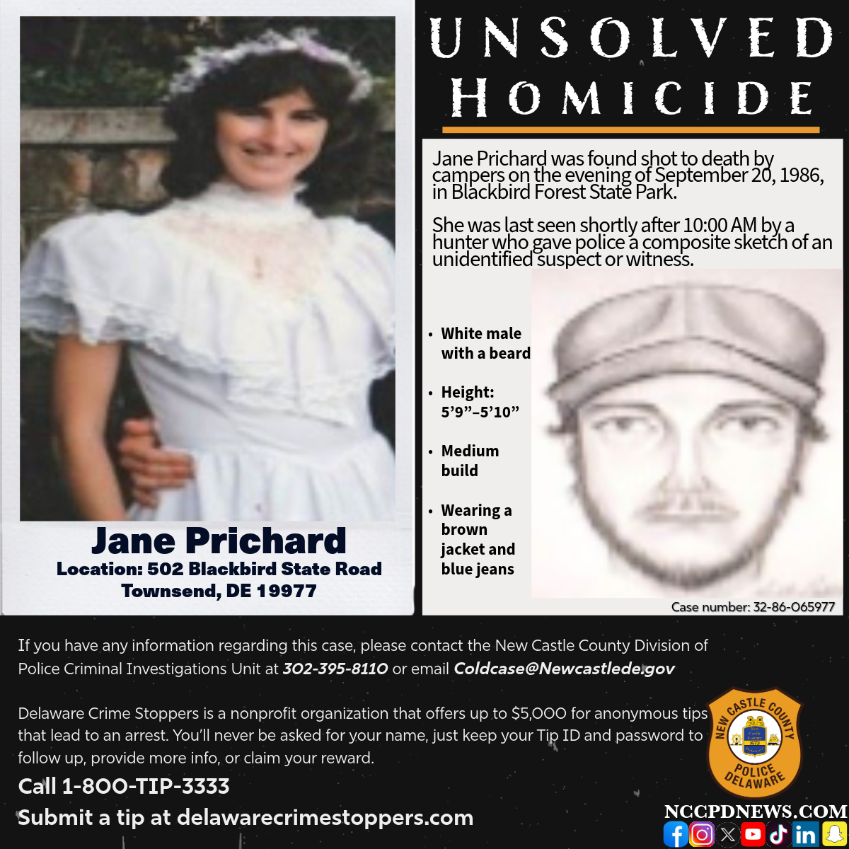 COLD CASE HOMICIDE: JANE PRICHARD (1986) – New Castle County Police ...