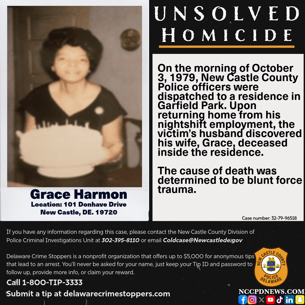 COLD CASE HOMICIDE: GRACE HARMON (1979) – New Castle County Police ...