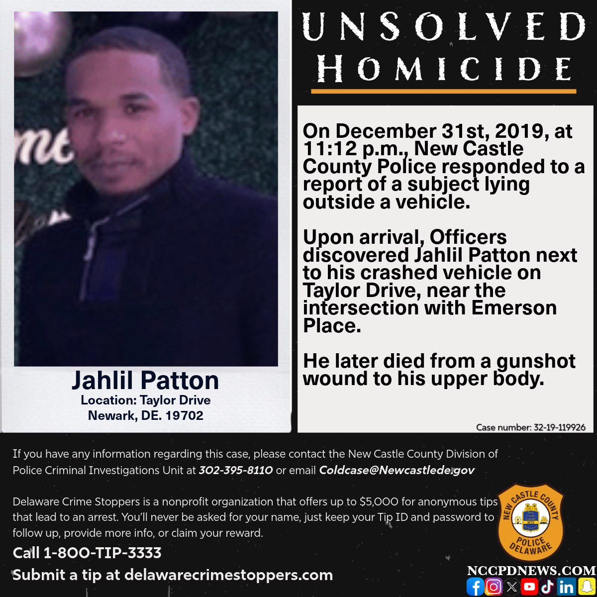 COLD CASE HOMICIDE: JAHLIL PATTON (2019) – New Castle County Police ...